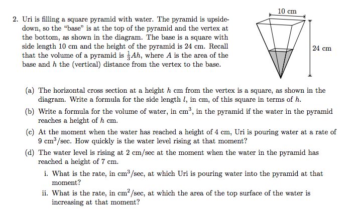Solved Uri is filling a square pyramid with water. The | Chegg.com