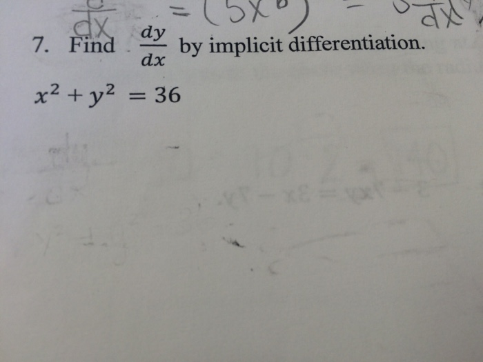Solved 7. Find dy/dx by implicit differentiation. x^2+y^2 | Chegg.com