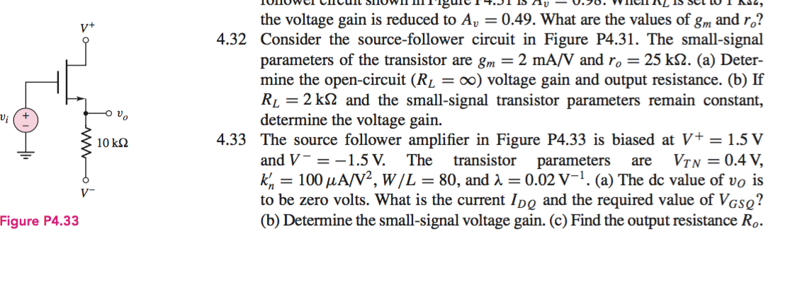 Consider the source-follower circuit in Figure P4.31. | Chegg.com
