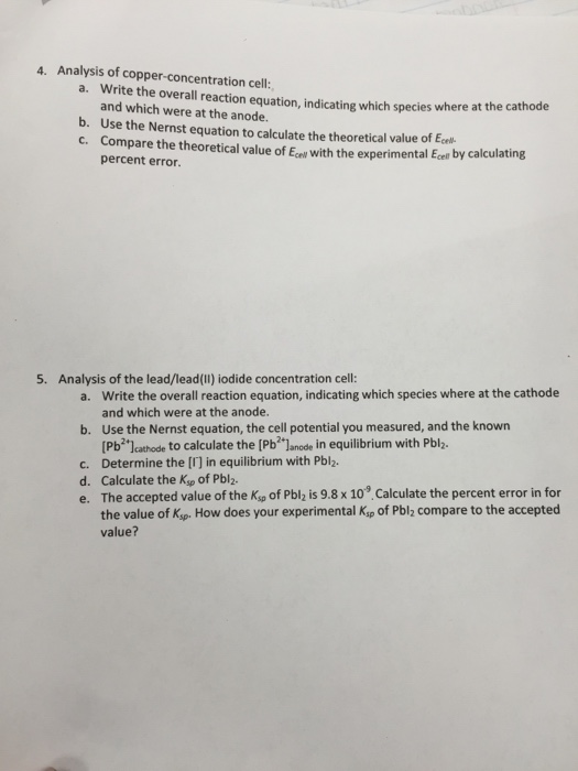 Analysis of copper-concentration cell: a. Write the | Chegg.com