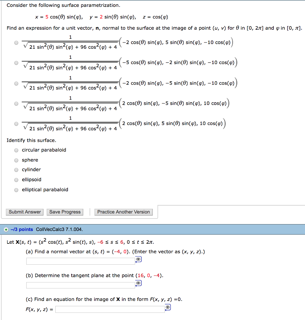 Solved Consider the following surface parametrization x-5 | Chegg.com