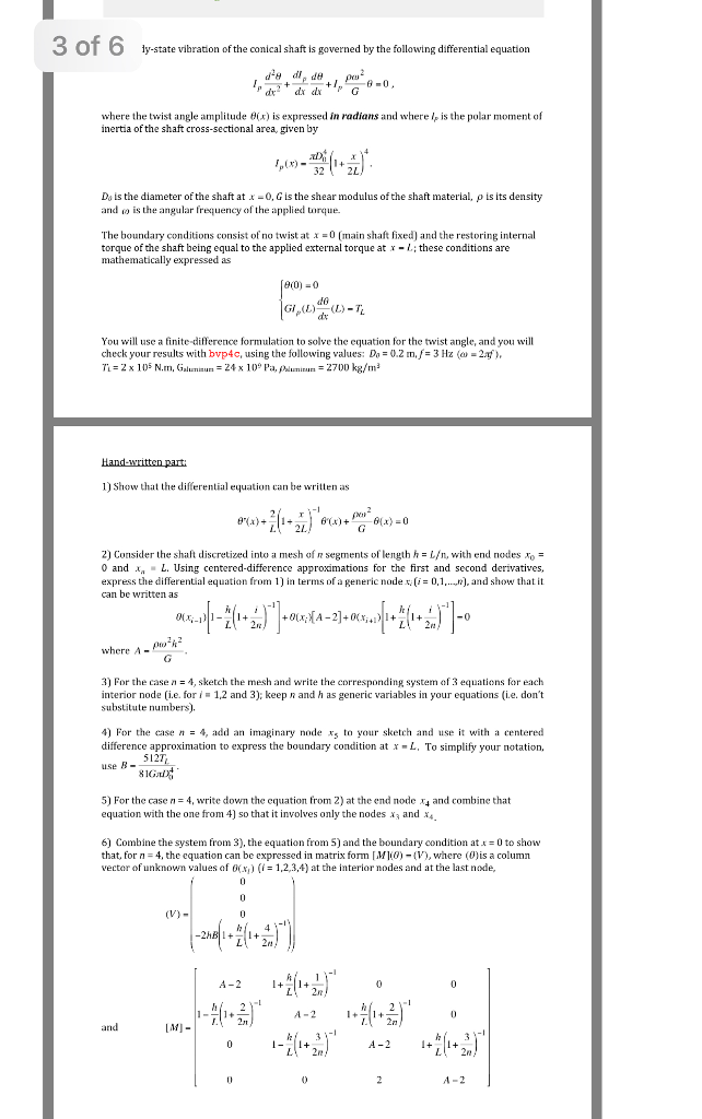 3 of 6 ly-state vibration of the conical shaft is | Chegg.com
