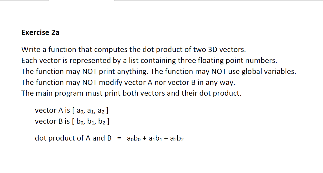 Solved I want to write a program that calculates dot product | Chegg.com