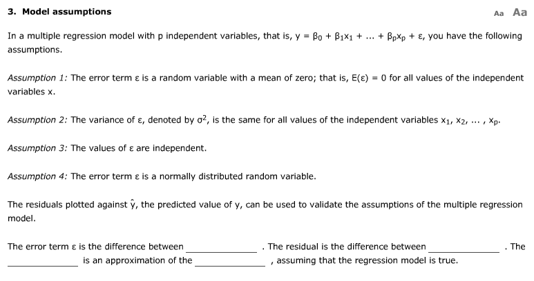 Solved Aa Aa 3. Model assumptions In a multiple regression | Chegg.com