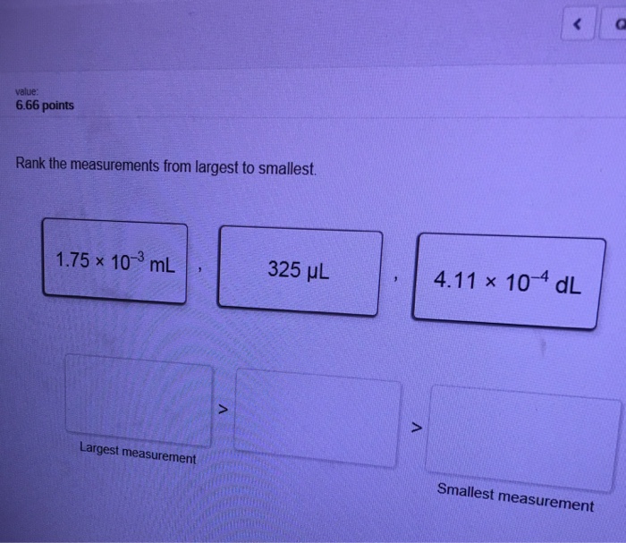 Solved Rank the measurements from largest to smallest. .75 | Chegg.com