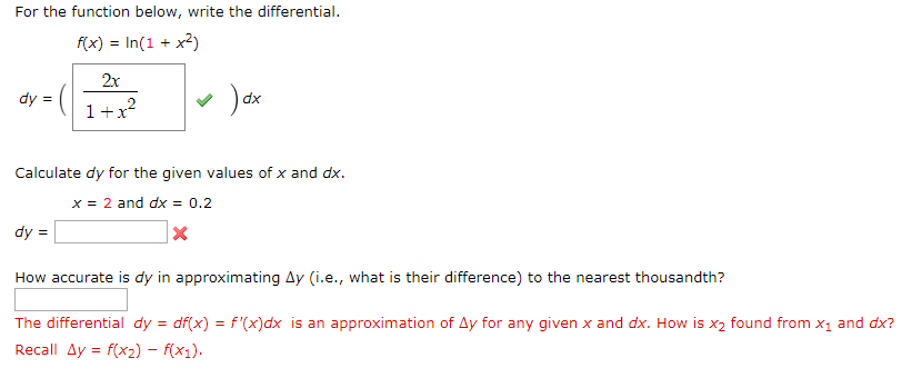 Solved For the function below, write the differential. x)In( | Chegg.com