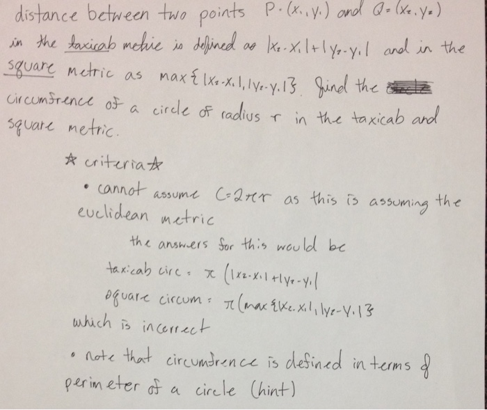 Solved Distance between two points P(x, y) and Q =(x, y) in | Chegg.com