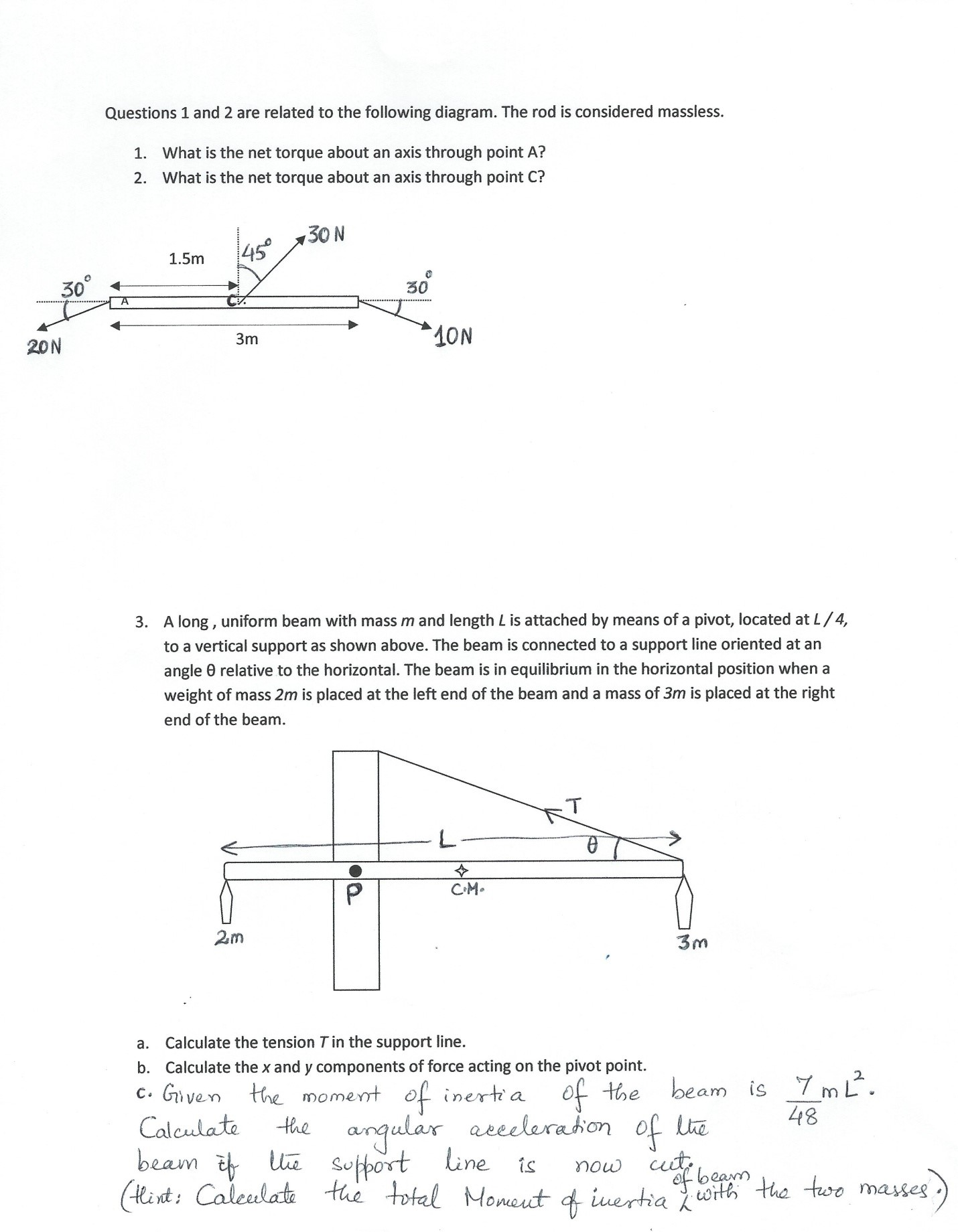 Solved What is the net torque about an axis through point A? | Chegg.com