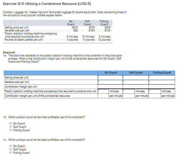 Solved Exercise 12-5 Utilizing a Constrained Resource | Chegg.com