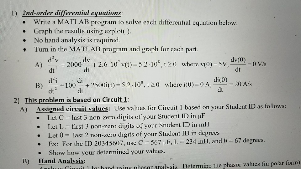 1) 2nd-order differential equations Write a MATLAB | Chegg.com