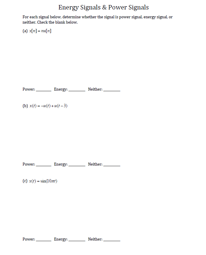 Solved Energy Sign als & Power Signals For each signal | Chegg.com