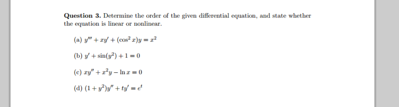 Solved Determine the order of the given differential | Chegg.com