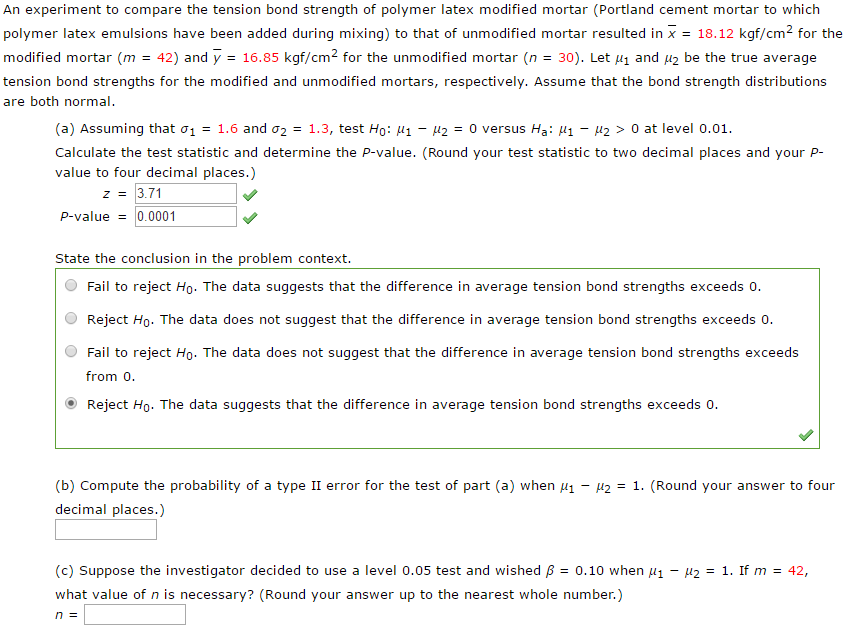 Solved An experiment to compare the tension bond strength of | Chegg.com