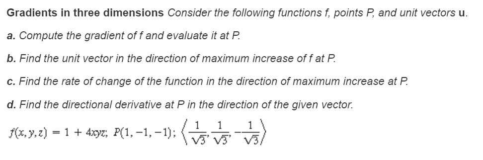 Solved Gradients in three dimensions Consider the following | Chegg.com