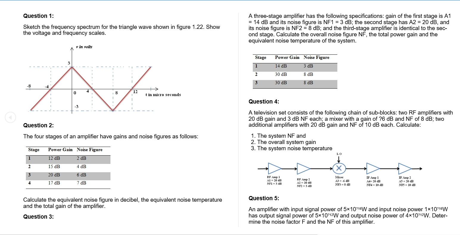 Solved Question 1: A three-stage amplifier has the following | Chegg.com