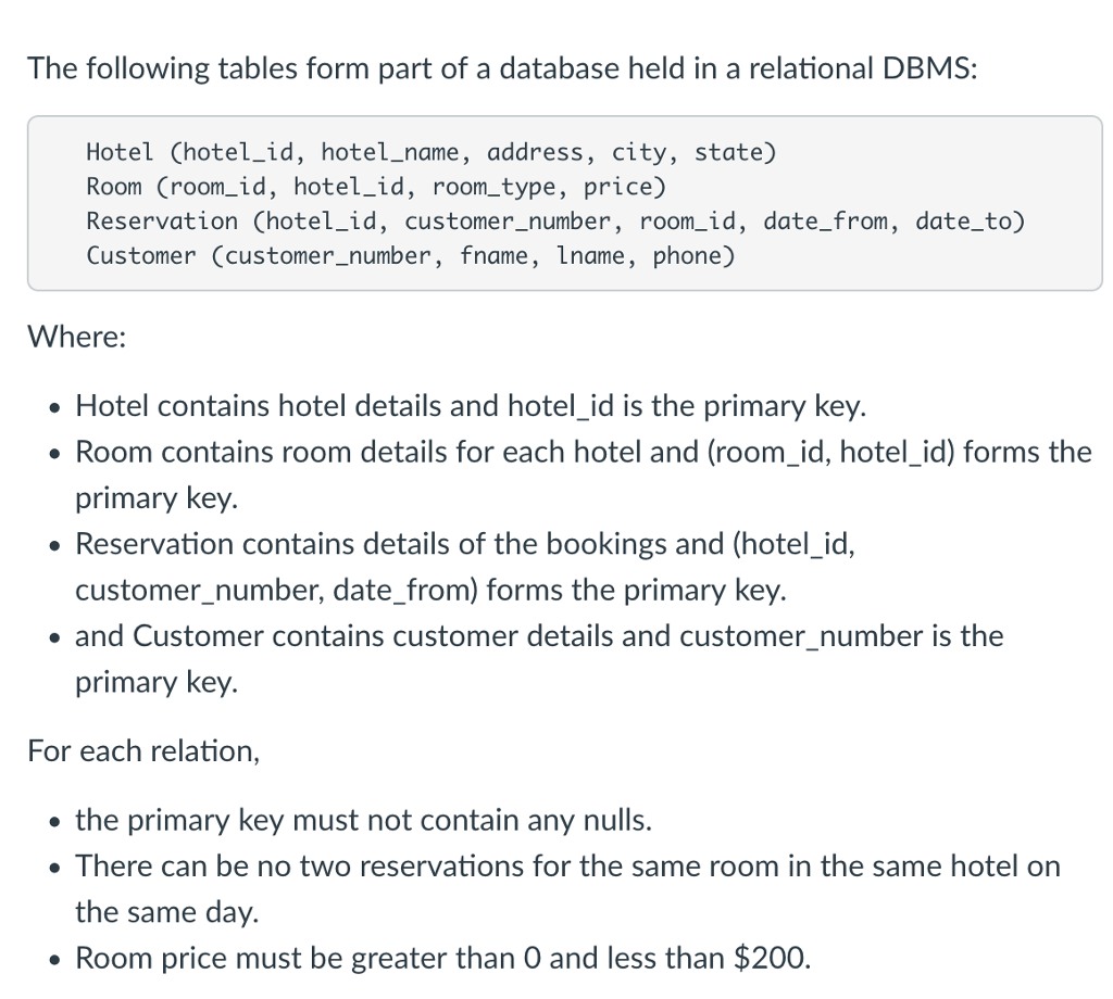 Solved The following tables form part of a database held in | Chegg.com