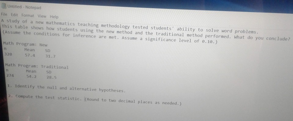 Solved Untitled - Notepad File Edit Format View Help A study | Chegg.com