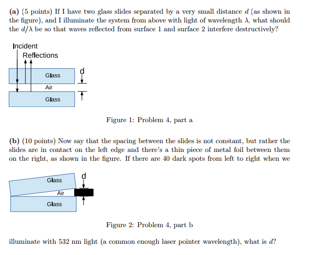 Solved If I have two glass slides separated by a very small | Chegg.com