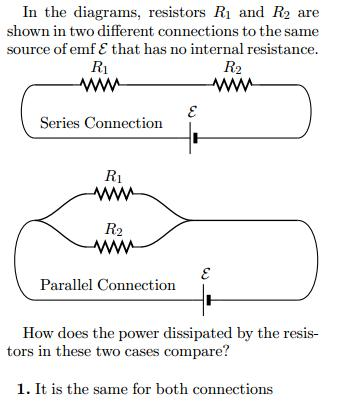 Solved In the diagrams, resistors R1 and R2 are shown in two | Chegg.com