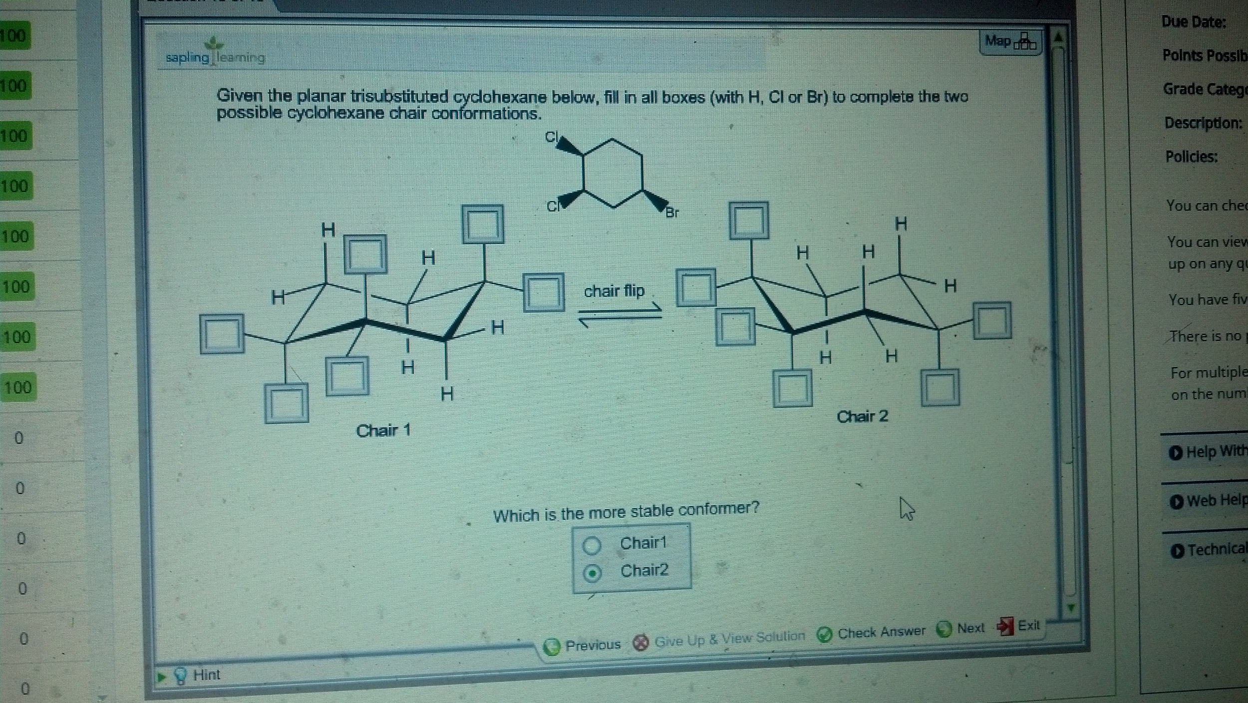 Solved 1) Given the planar trisubstituted cyclohexane below, | Chegg.com