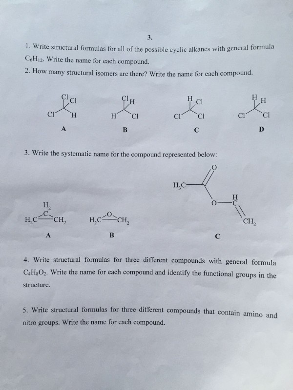 Solved 1. Write structural formulas for all of the possible | Chegg.com