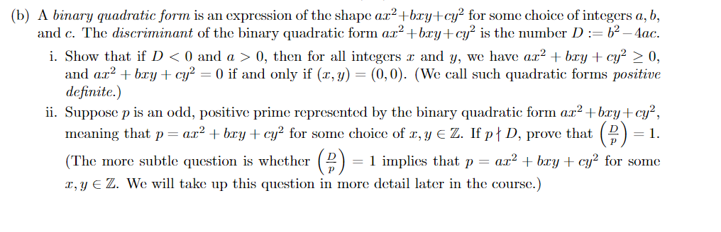 Solved (b) A binary quadratic form is an expression of the | Chegg.com