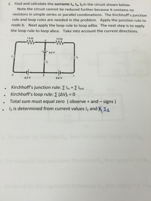 Solved 1. Find and calculate the currents l1, l2, l3 in the | Chegg.com