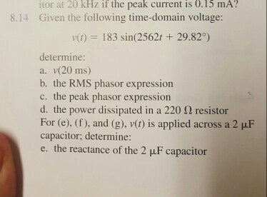 Solved itor at 20 kHz if the peak current is 0.15 mA? 8.14 | Chegg.com