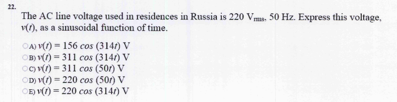 Solved The AC line voltage used in residences in Russia is | Chegg.com