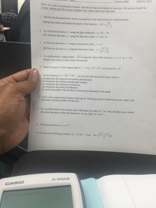 Solved Show all work in examination booklet. Include all | Chegg.com