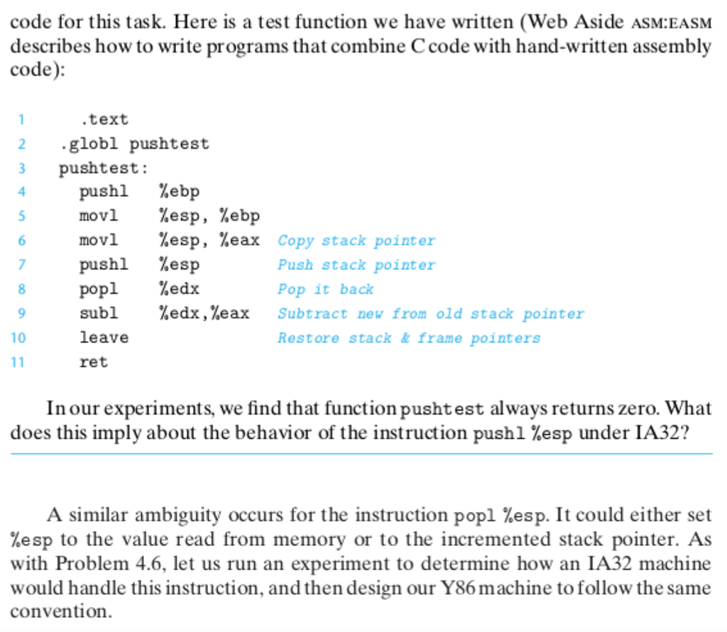4.43 In Section 3.4.2, the IA32 pushl instruction | Chegg.com