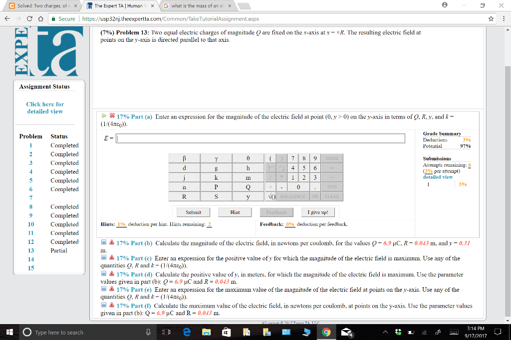 Solved e Solved: Two charges, of × The Expert TA 1 Human x. | Chegg.com