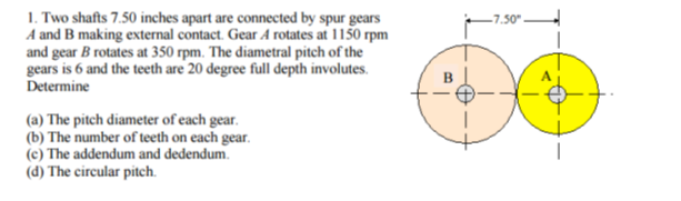 Solved Two shafts 7.50 inchcs apart arc connected by spur | Chegg.com