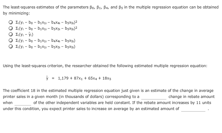 Solved 1. Multiple regression model and the least-squares | Chegg.com