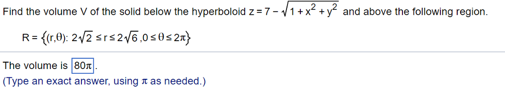 Solved Find the volume V of the solid below the hyperboloid | Chegg.com