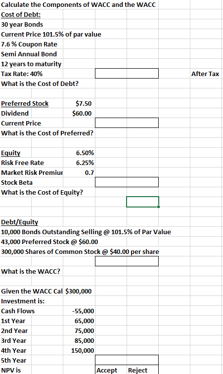 Solved Calculate the Components of WACC and the WACC Cost | Chegg.com