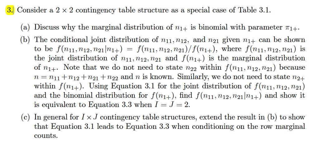 3. Consider a 2 x 2 contingency table structure as a | Chegg.com