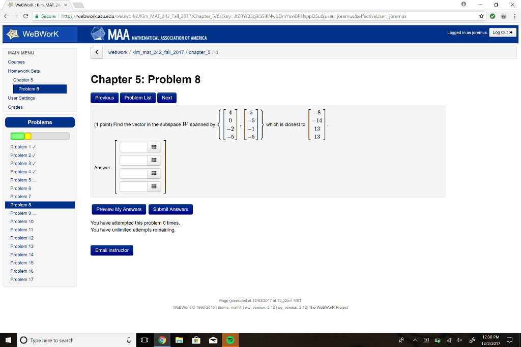 Solved 惧 WeBWorK : Kim,MAT-24 × ← C secure https://webworkas | Chegg.com