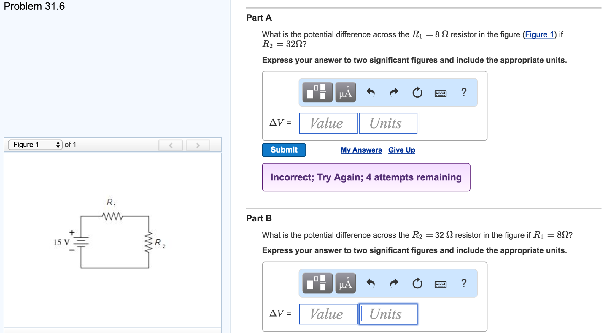 Solved A) What is the potential difference across the R1= 8 | Chegg.com