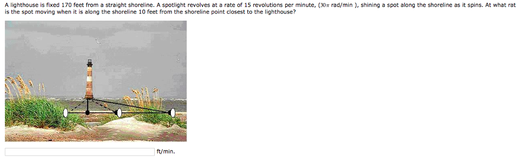 Solved A lighthouse is fixed 170 feet from a straight | Chegg.com