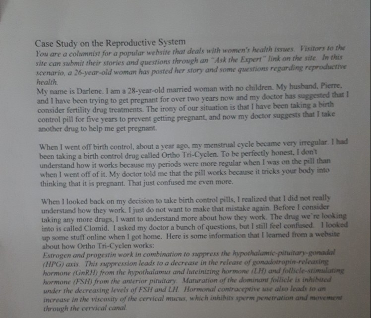 Solved Case Study on the Reproductive System You are a | Chegg.com