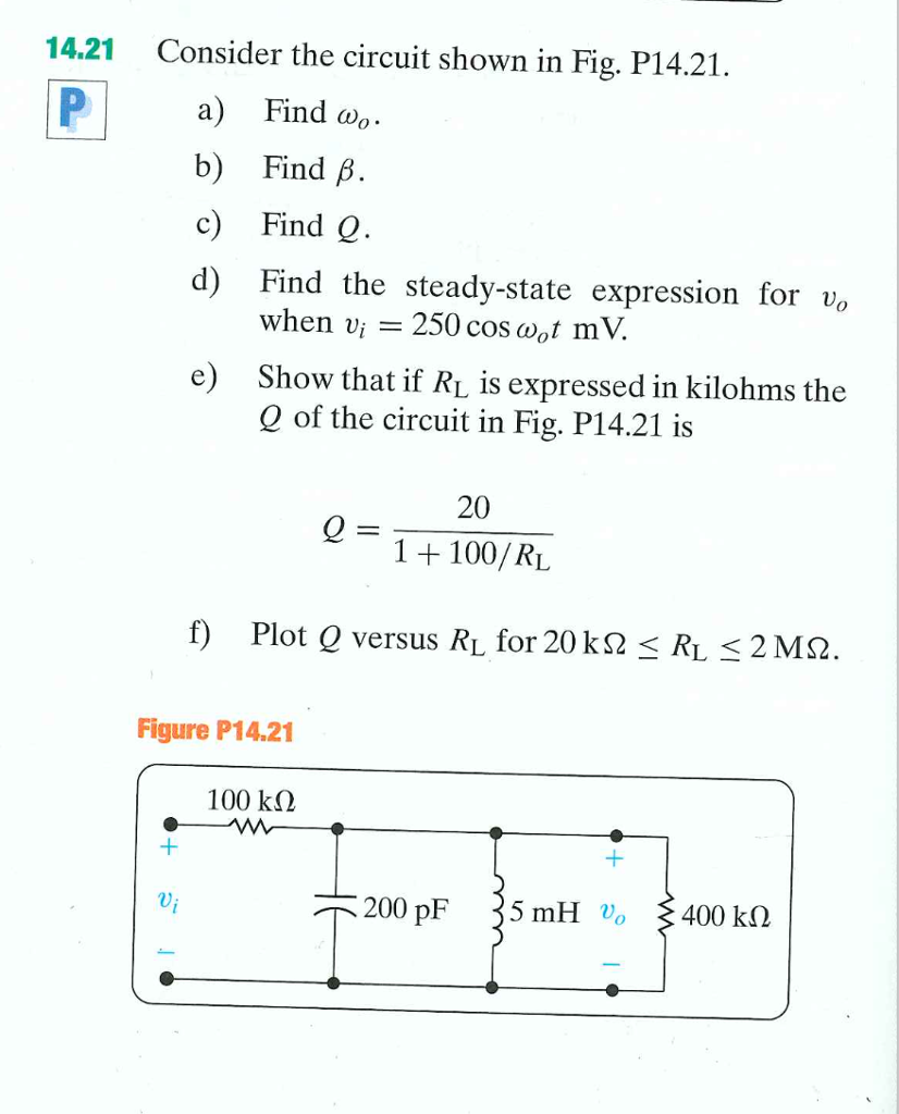 Solved Consider the circuit shown in Fig. P14.21. Find | Chegg.com