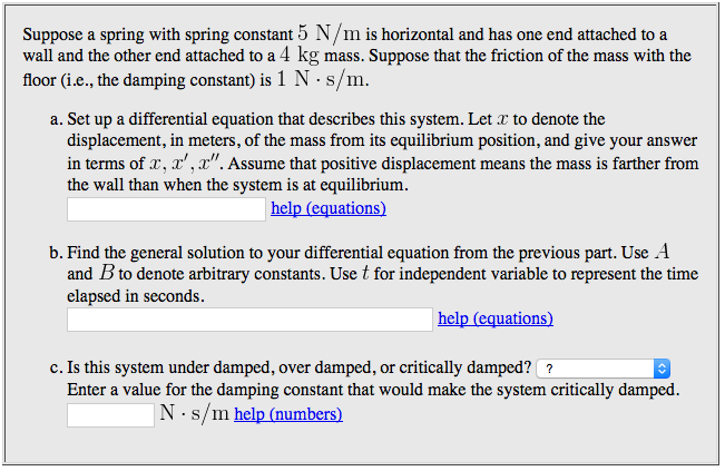 Suppose a spring with spring constant 5 N/m is | Chegg.com
