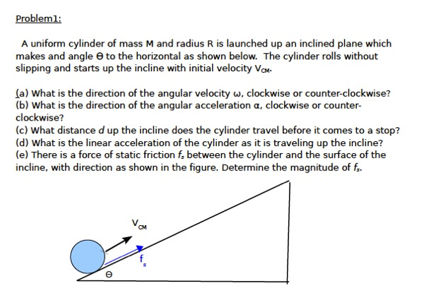 Solved A uniform cylinder of mass M and radius R is launched | Chegg.com