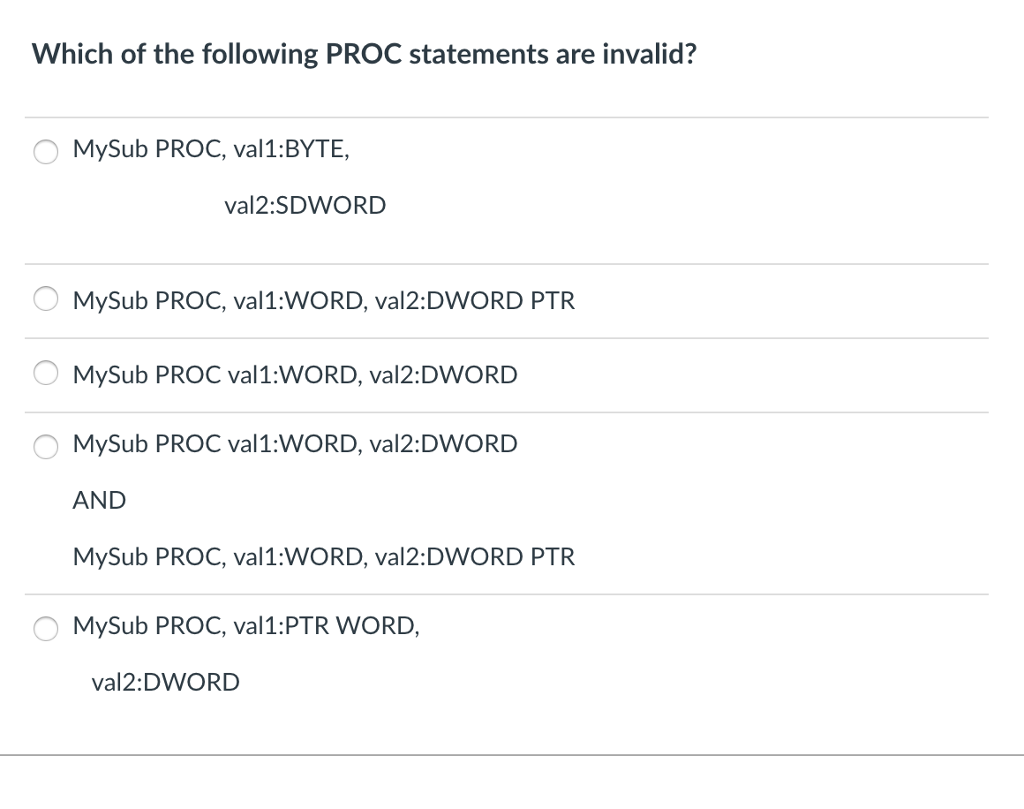 Solved Which of the following PROC statements are invalid? | Chegg.com