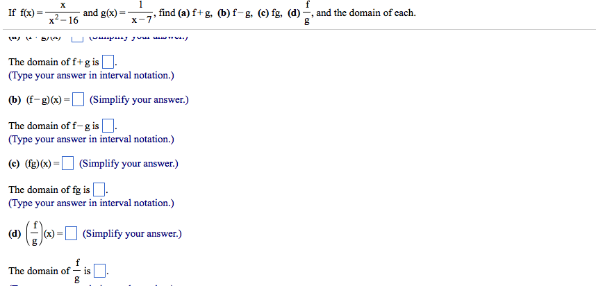 Solved If f(x) = x/x^2 - 16 and g(x) 1/x - 7 find f + g, | Chegg.com