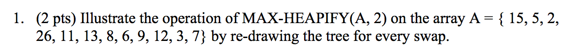 Solved Illustrate the operation of MAX-HEAPIFY(A, 2) on the | Chegg.com