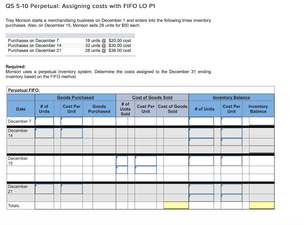 Solved QS 5-10 Perpetual: Assigning costs with FIFO LO P1 | Chegg.com