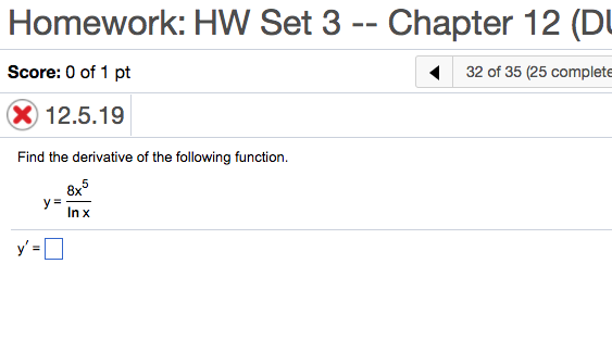 Solved Find The Derivative Of The Following Function Y