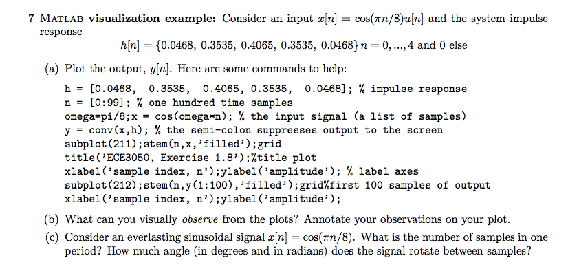 Solved MATLAB visualization example: Consider an input x[n] | Chegg.com